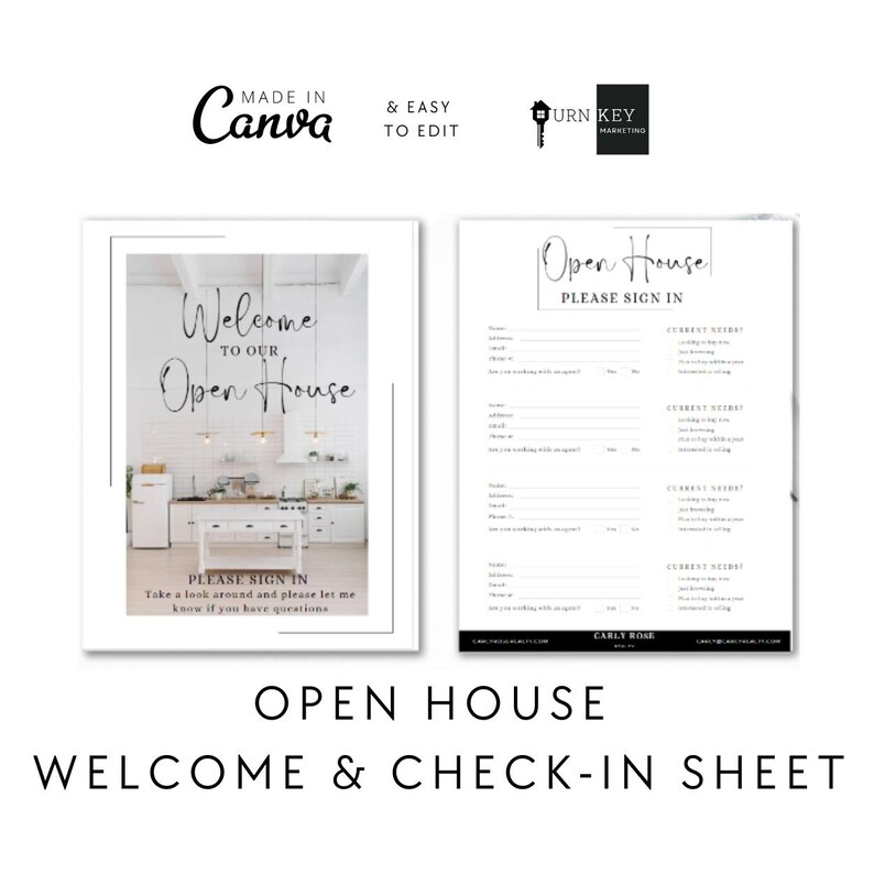 Open House Sign in Sheet Editable Canva Template & Pdfs, Real Estate ...