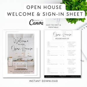 Open House Sign in Sheet Editable Canva Template & Pdfs, Real Estate ...