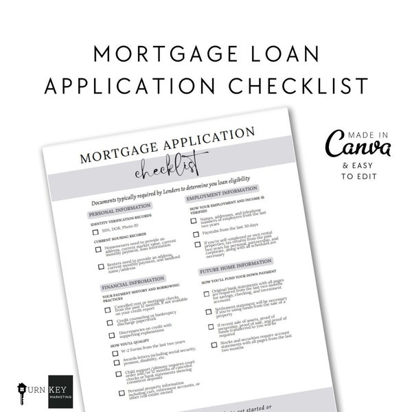 Mortgage Application Checklist - Etsy