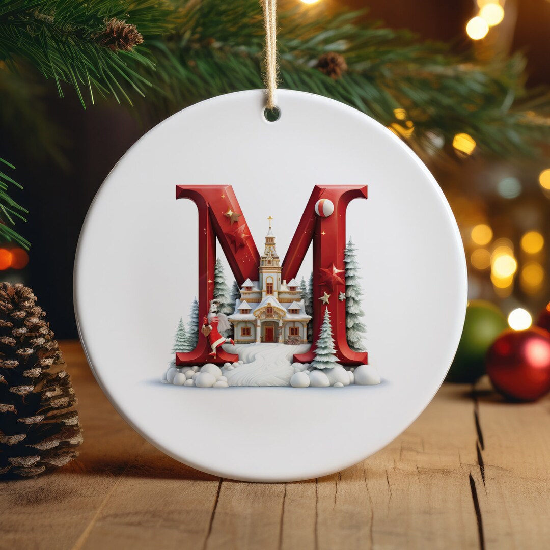 Personalized Christmas Monogram Ornament Festive 'M' Initial Ceramic ...