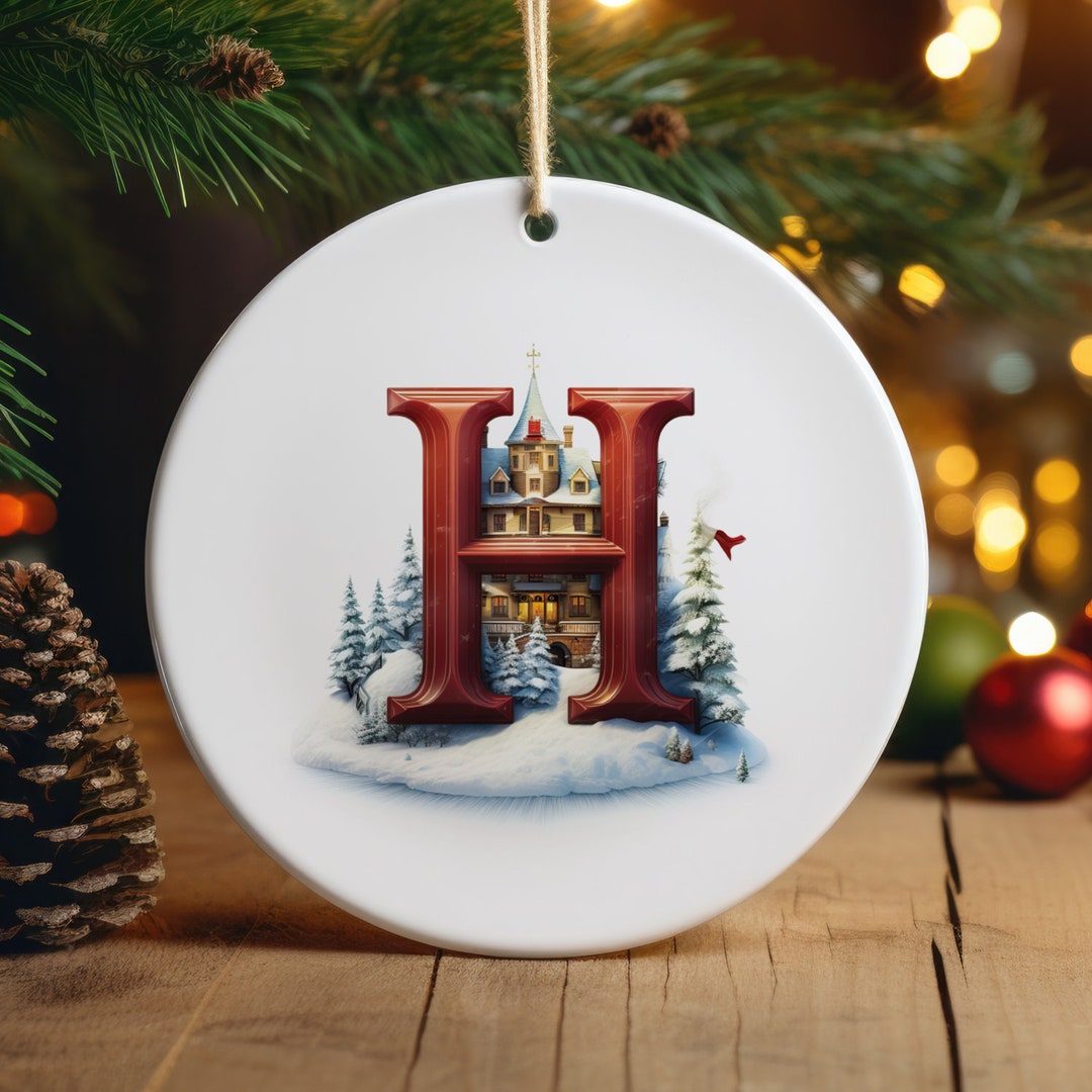Personalized Christmas Monogram Ornament Festive 'H' Initial Ceramic ...