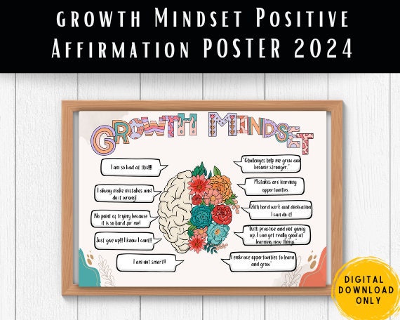 Growth Mindset Positive Affirmation Poster for Children and Adults ...
