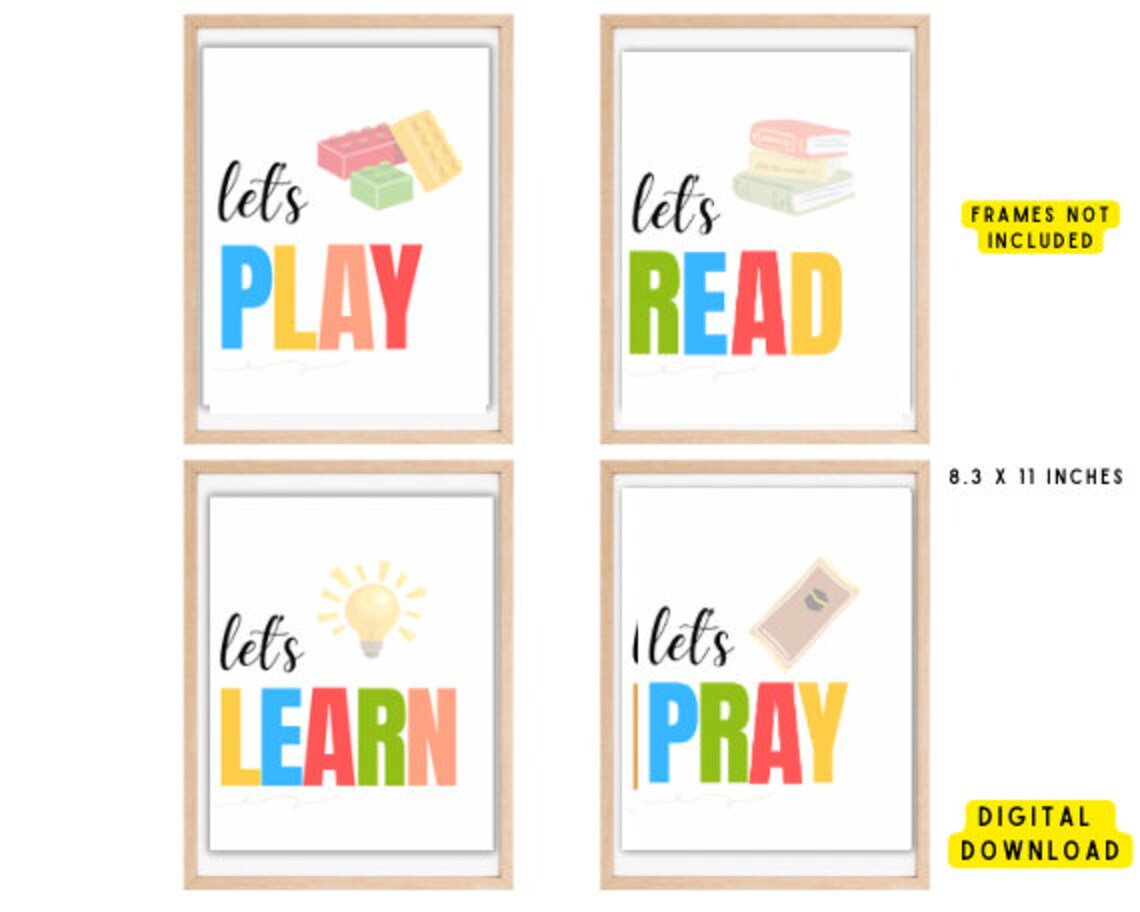 Let's Play Let's Read Set of 4,classroom Decor,playroom Wall Decor ...