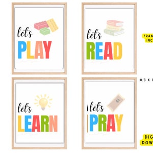 Let's Play Let's Read Set of 4,classroom Decor,playroom Wall Decor ...