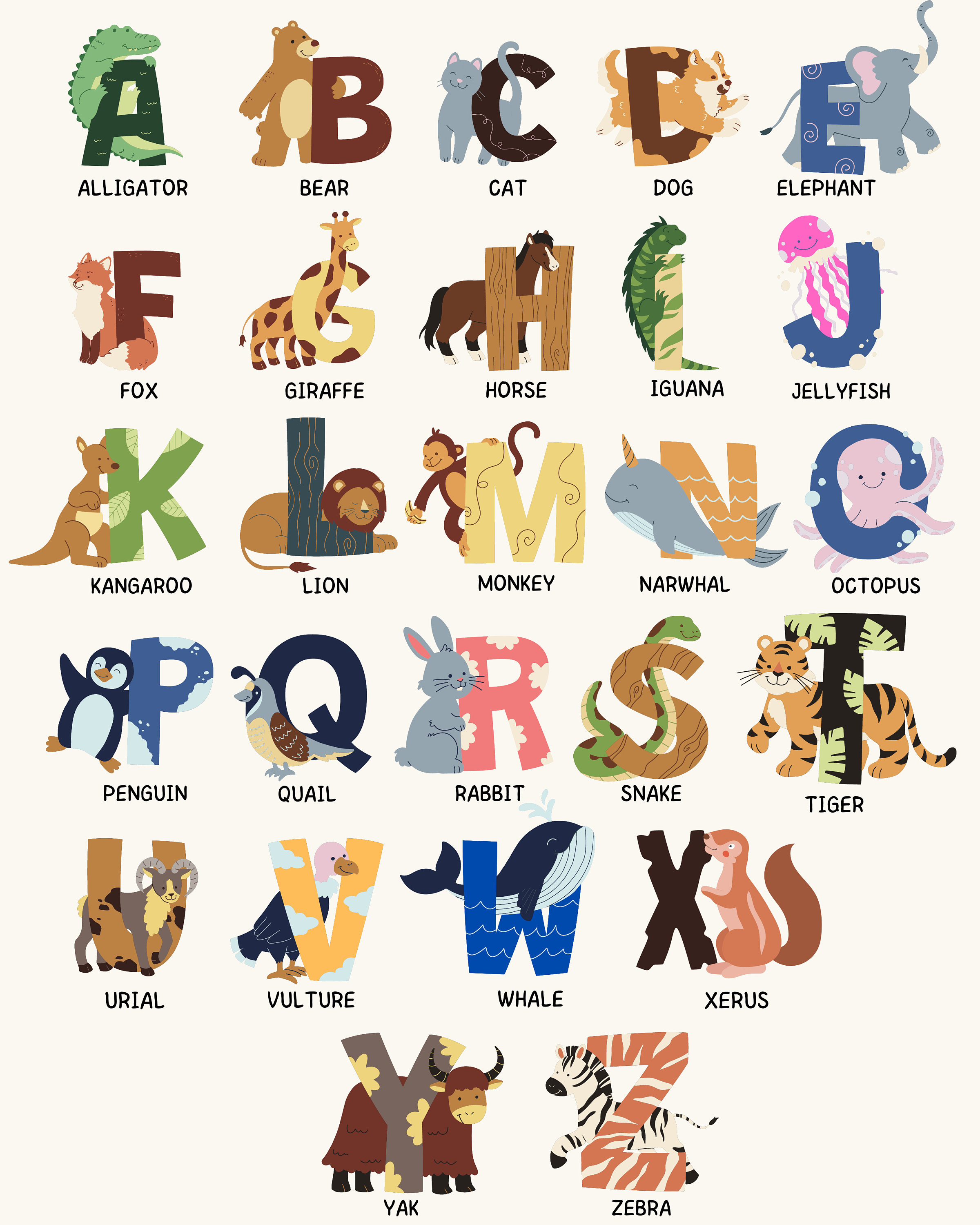 Animal Poster, Nursery Poster, Classroom Poster, School Poster,kids ...
