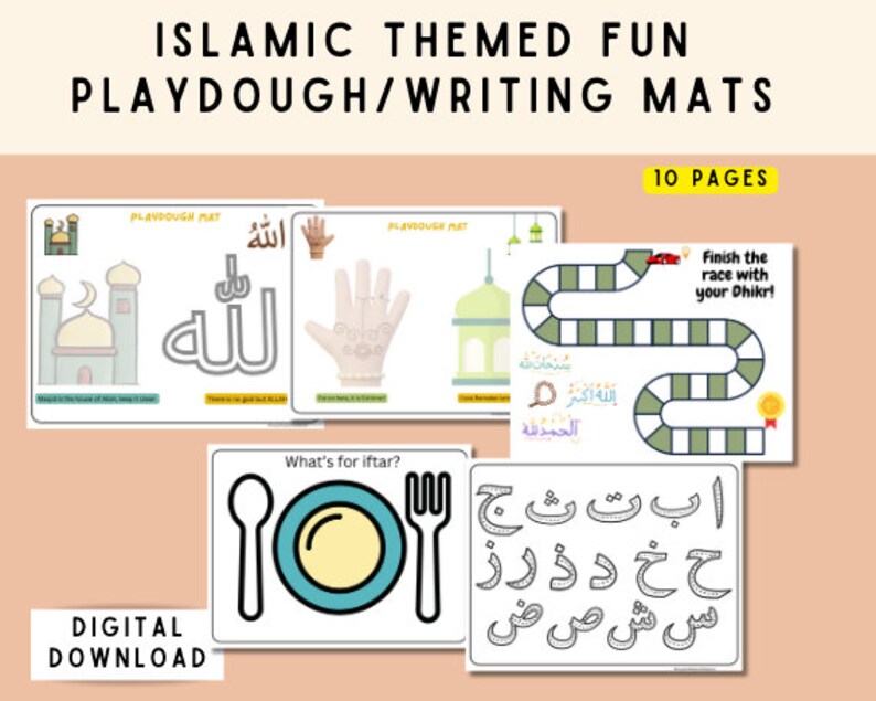 Islamic Playdough Mats,fun Playdough Mats,arabic Letter Tracing, Fun ...