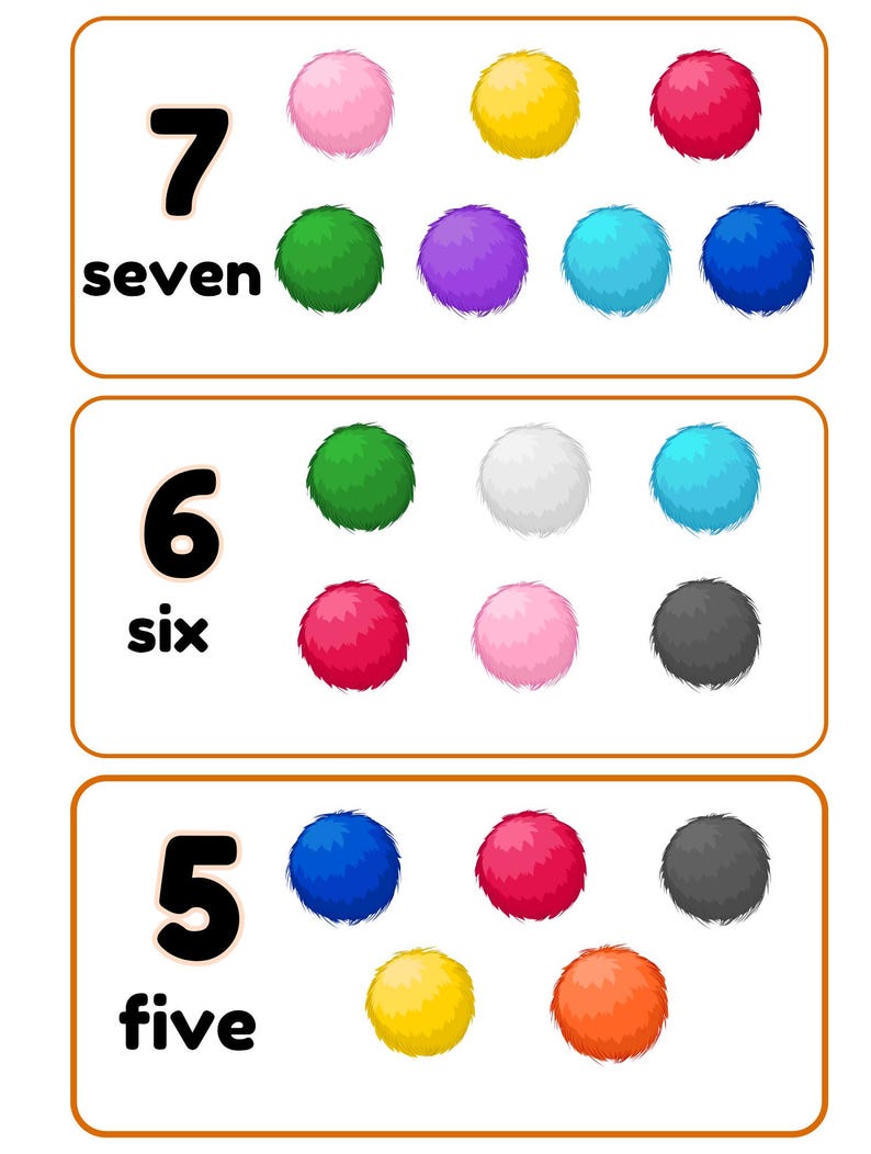 Pom Pom Activity, Counting Cards, Color Activity With Pompoms, Numbers ...
