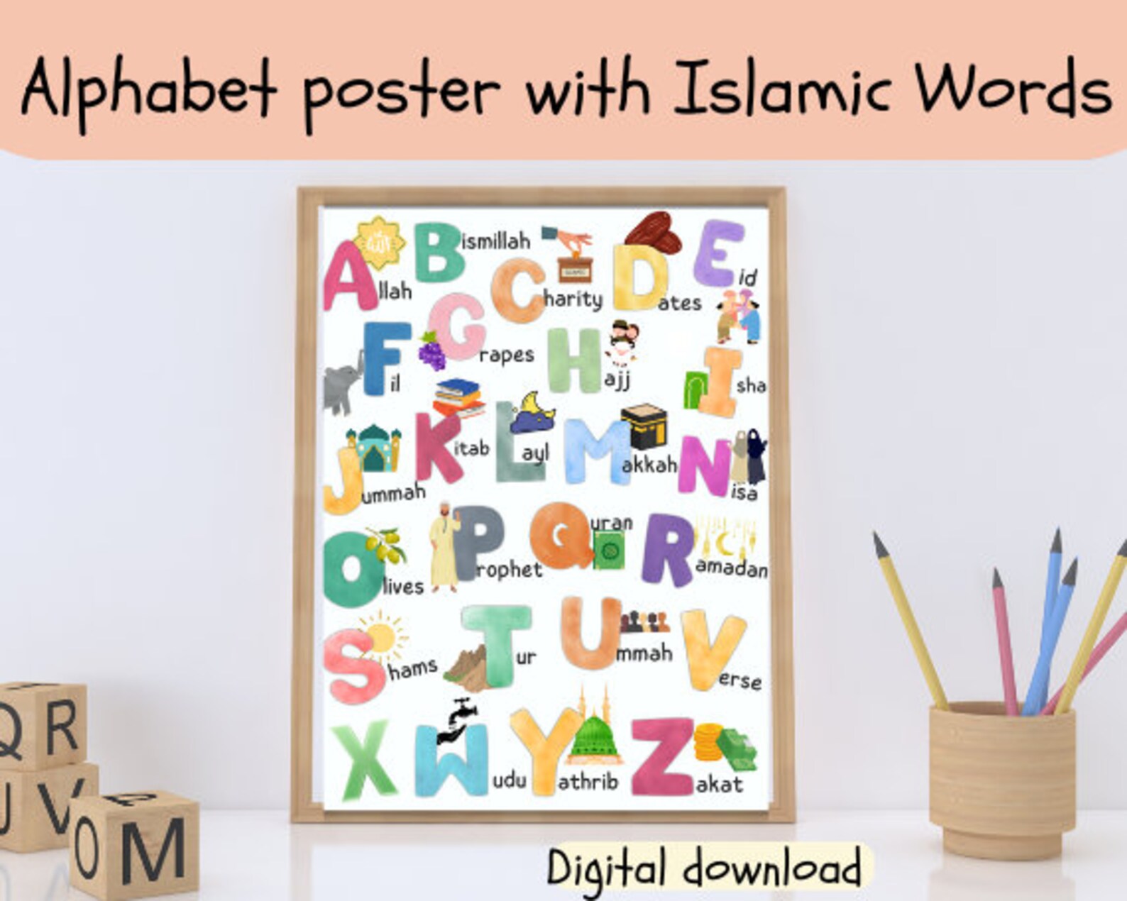 Alphabet Poster Islamic for Classroom. Nursey Poster Printable ...