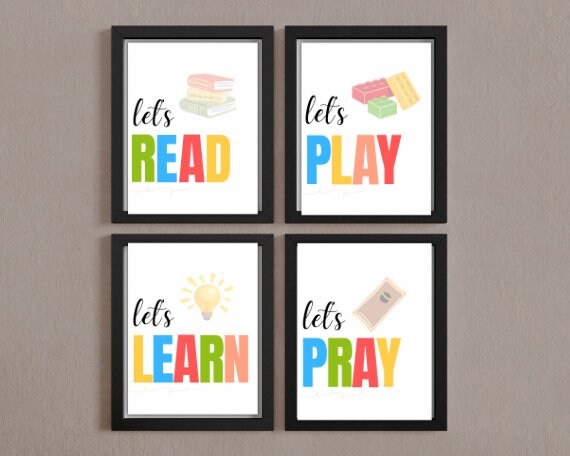 Let's Play Let's Read Set of 4,classroom Decor,playroom Wall Decor ...