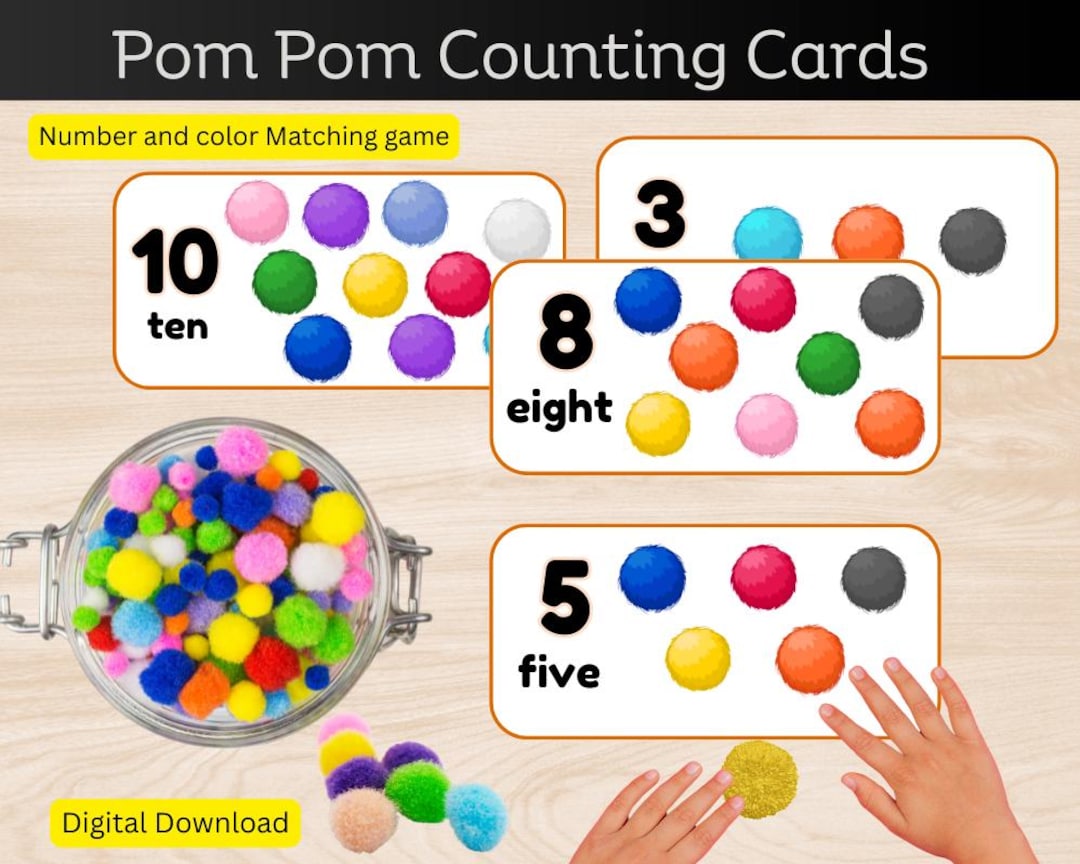 Pom Pom Activity, Counting Cards, Color Activity With Pompoms, Numbers ...