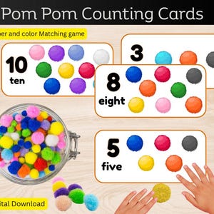Pom Pom Activity, Counting Cards, Color Activity With Pompoms, Numbers ...
