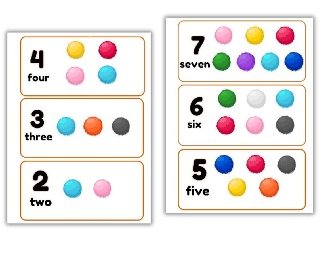 Pom Pom Activity, Counting Cards, Color Activity With Pompoms, Numbers ...