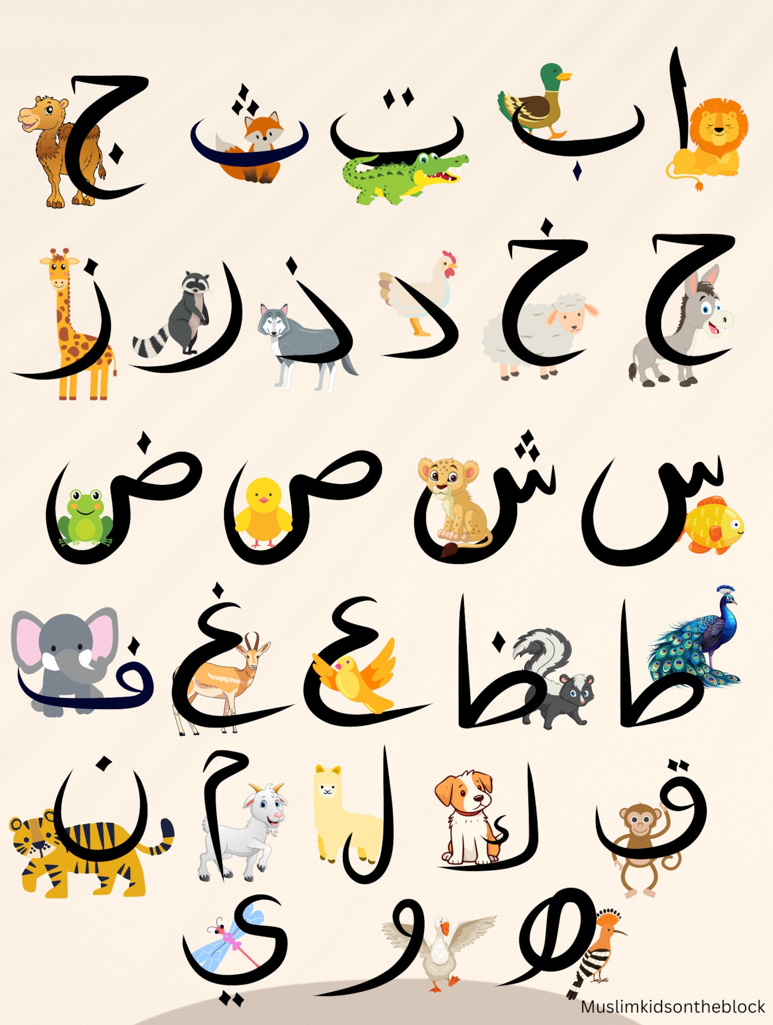 Arabic Alphabet Poster With Animals Poster Arabic Poster for School ...