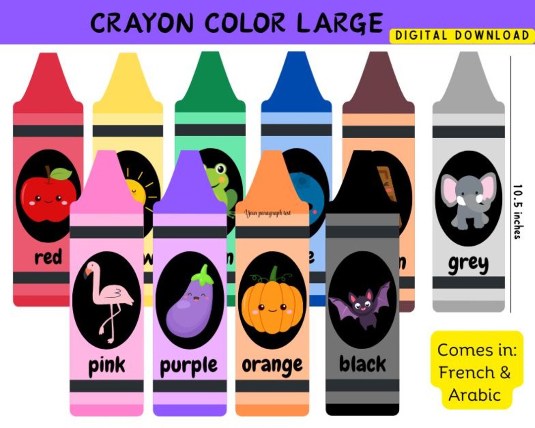 Color Crayon Poster, Arabic Colors, French Colors, Crayon Printable ...