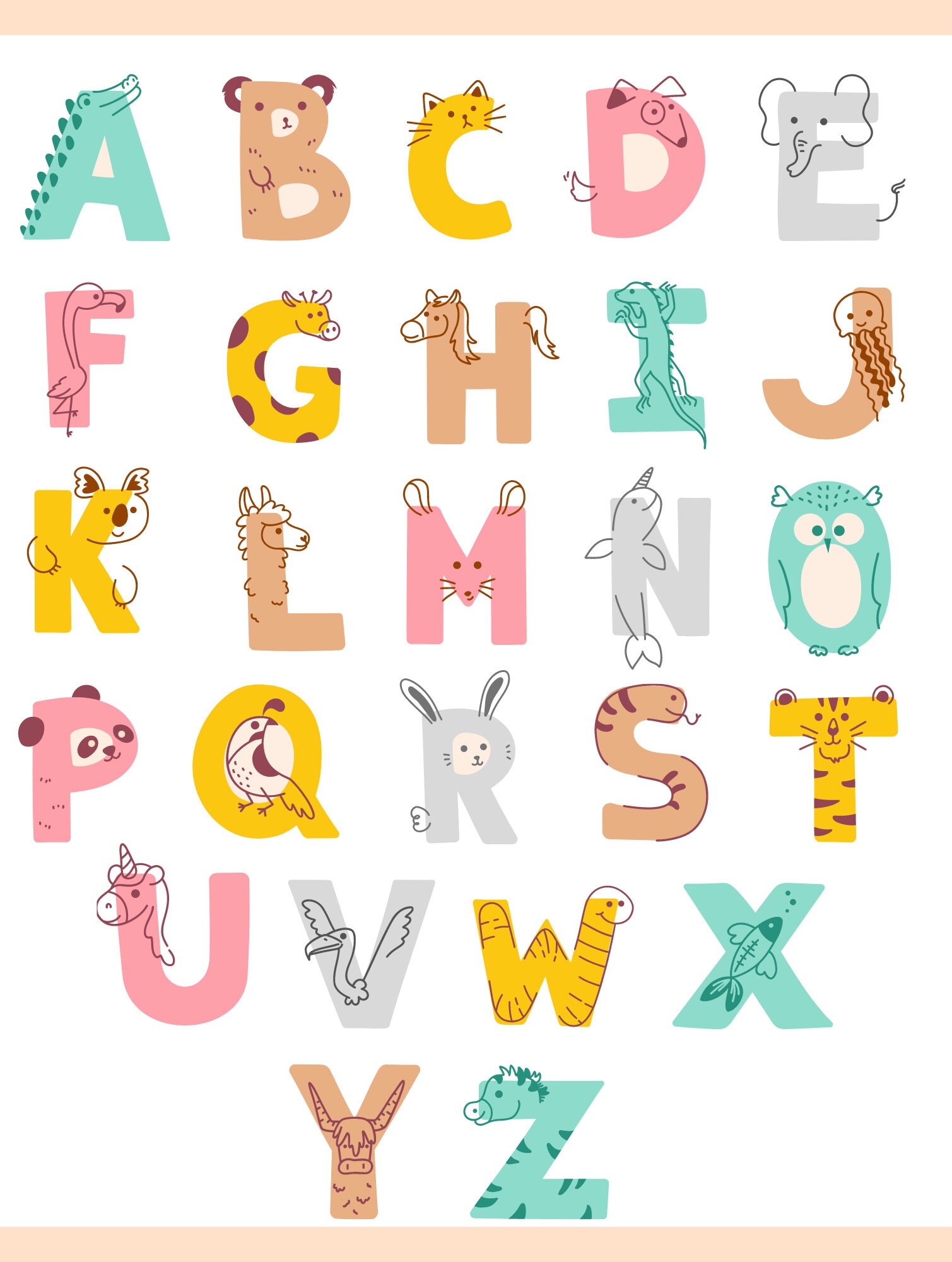 Pastel Alphabet Poster, Nursery Poster,kindergarten Poster,cute Nursery ...