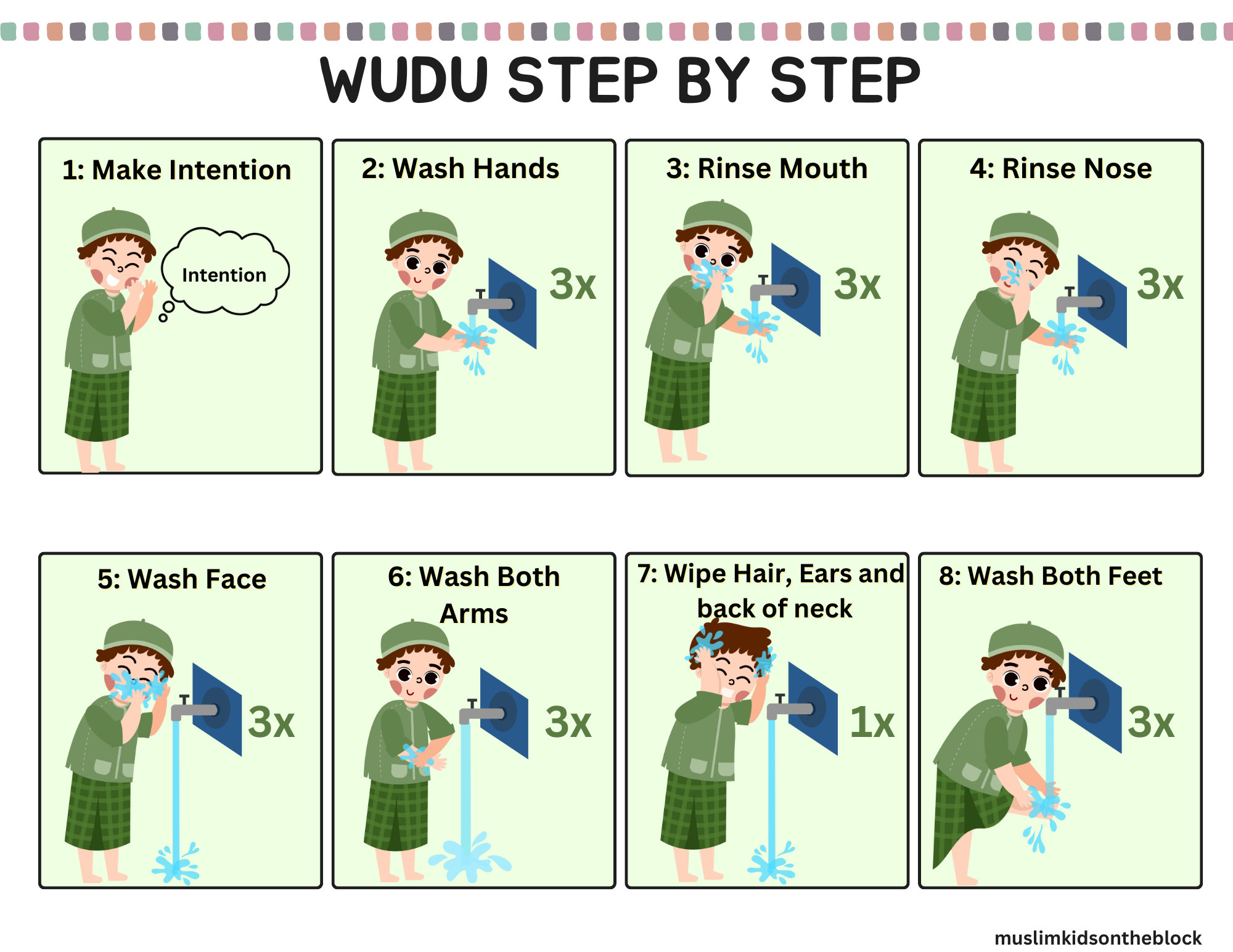Wudu Poster for Boys and Girls. Step by Step Wudu, Making Wudu Cutout ...