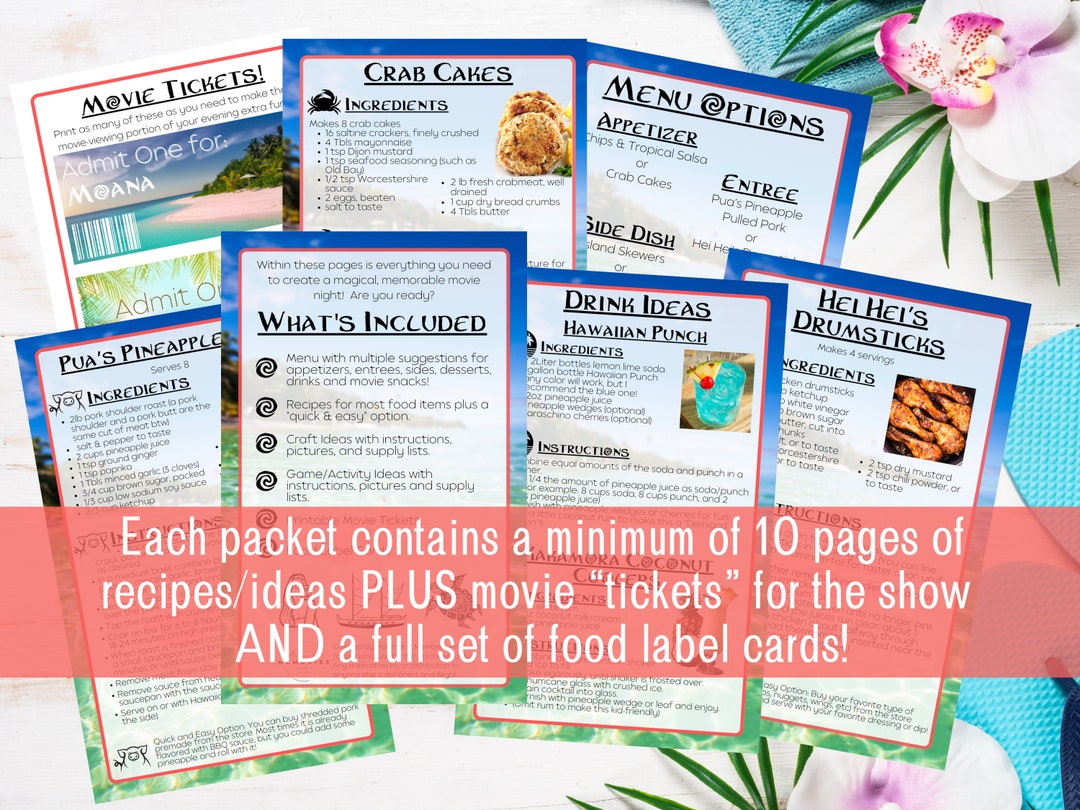 Moana Movie Night Package Menu, Recipes, Crafts, Games DIGITAL DOWNLOAD ...