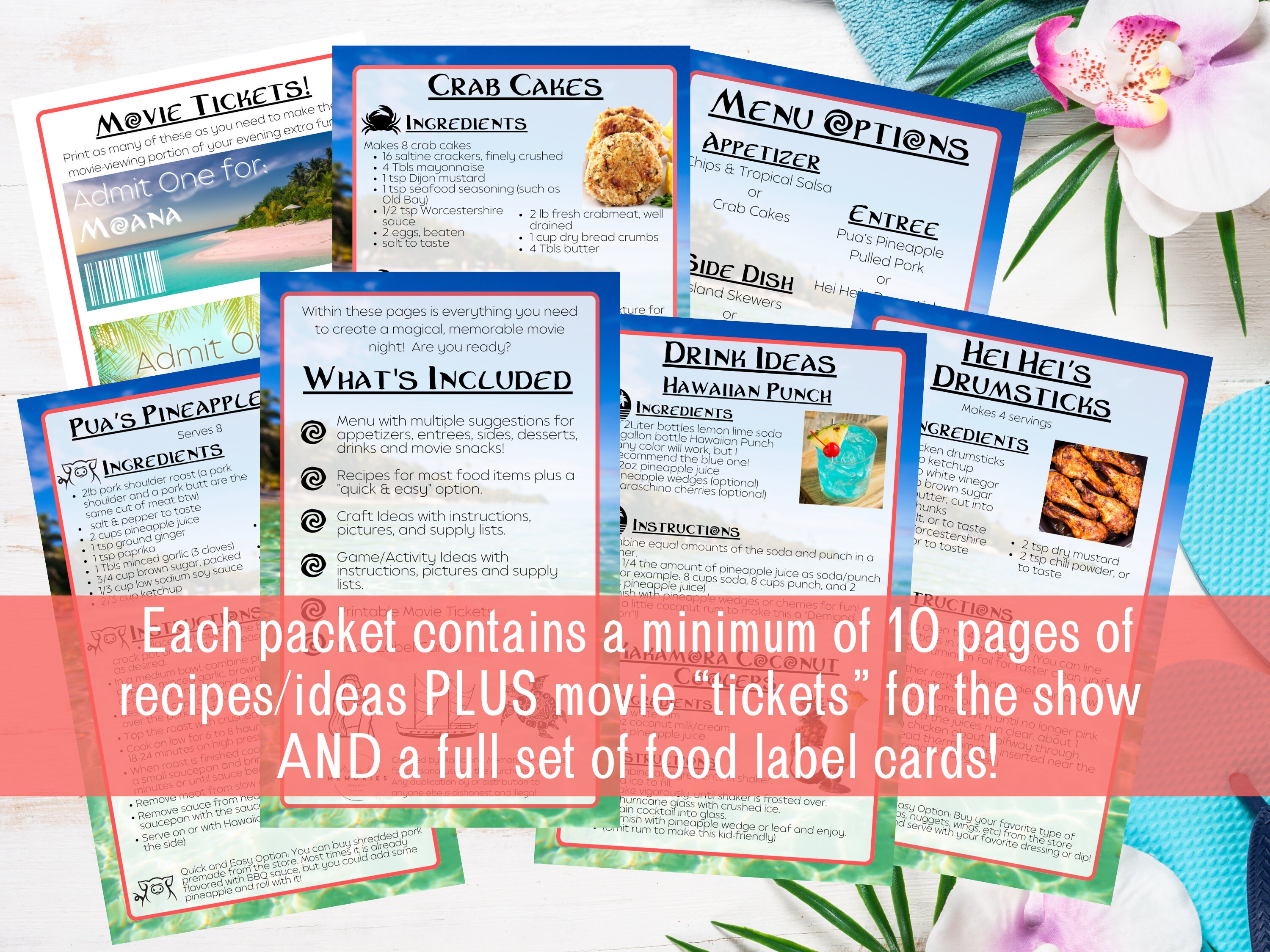 Moana Movie Night Package Menu, Recipes, Crafts, Games DIGITAL DOWNLOAD ...