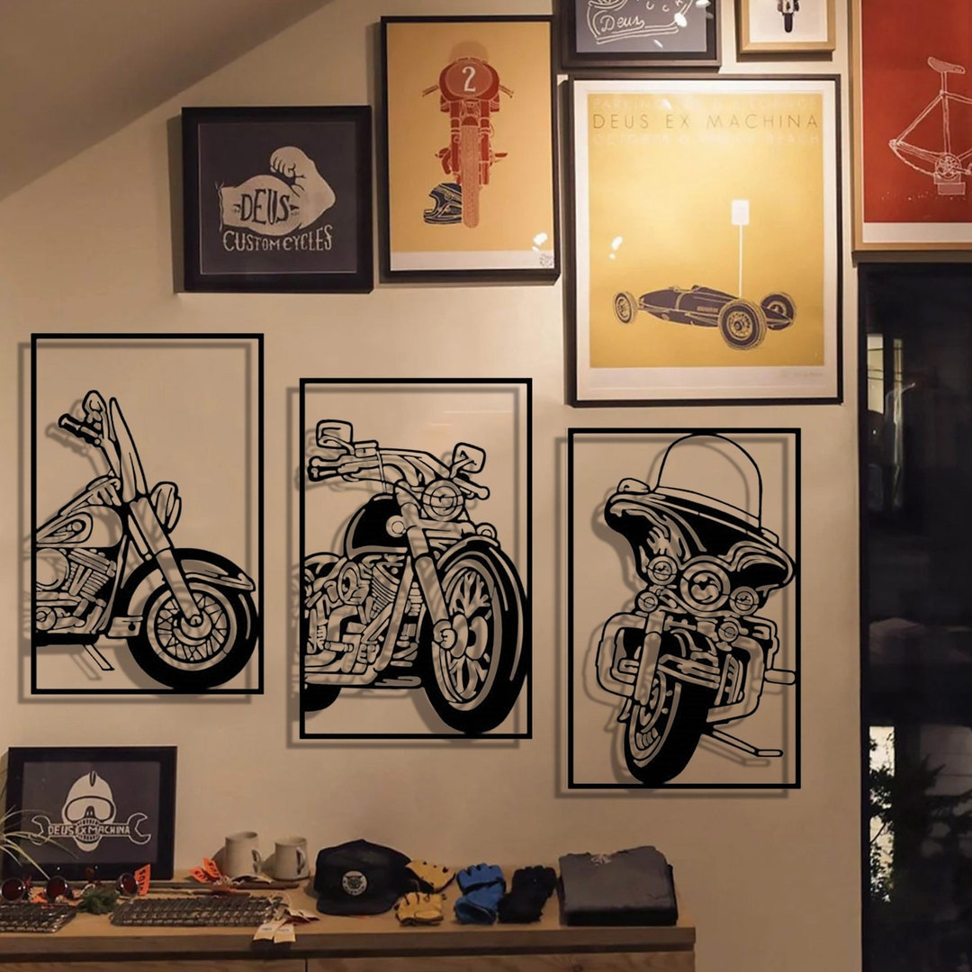 Motorcycle Metal Wall Decor Set of 3 , Motorcycle Wall Sign , Metal ...