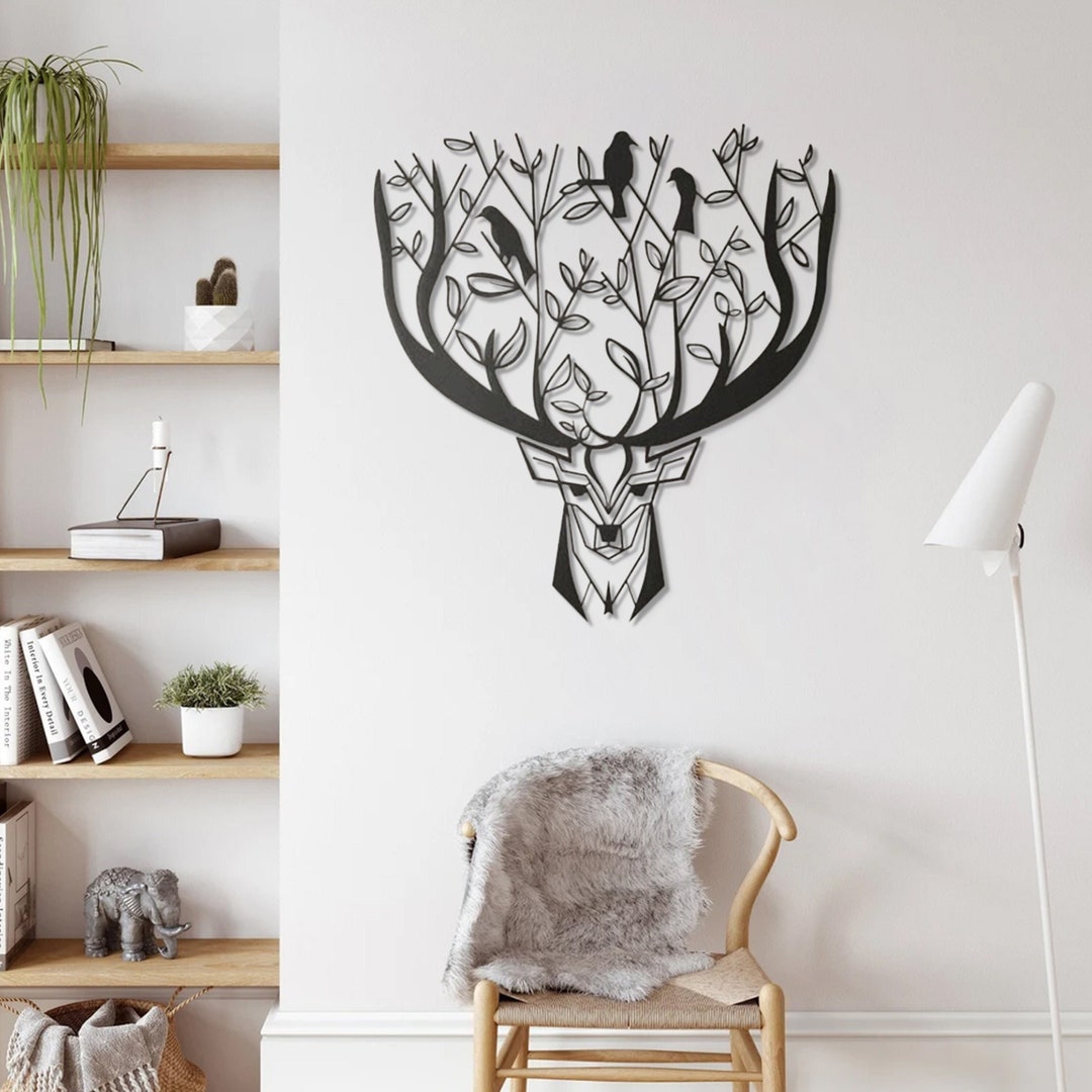 Deer Head Metal Wall Decor , Birds and Flowers Metal Wall Art , Stag ...