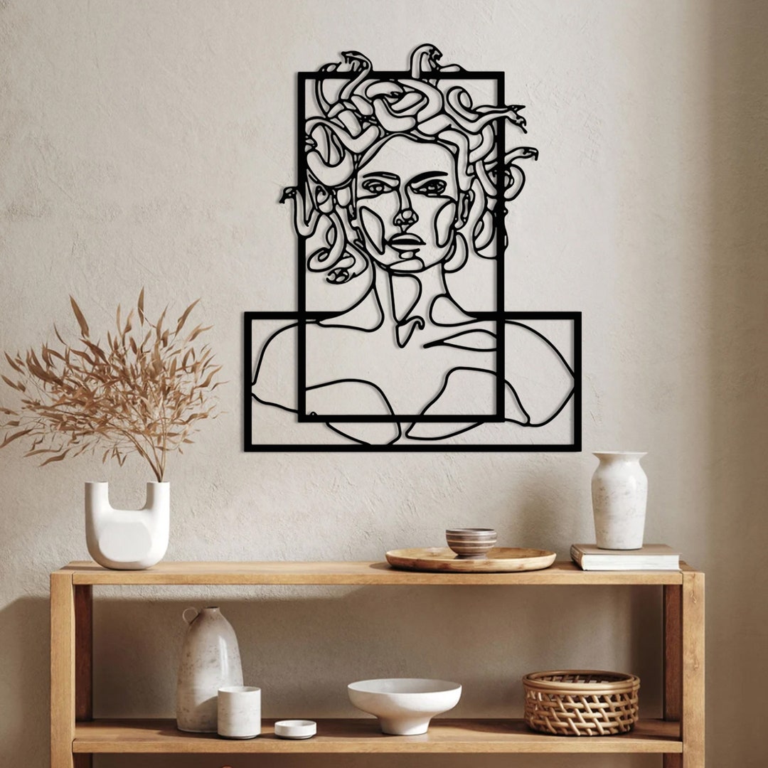 Medusa Metal Wall Art, Greek Myth Serpent Hair Face Decor, Large Modern ...