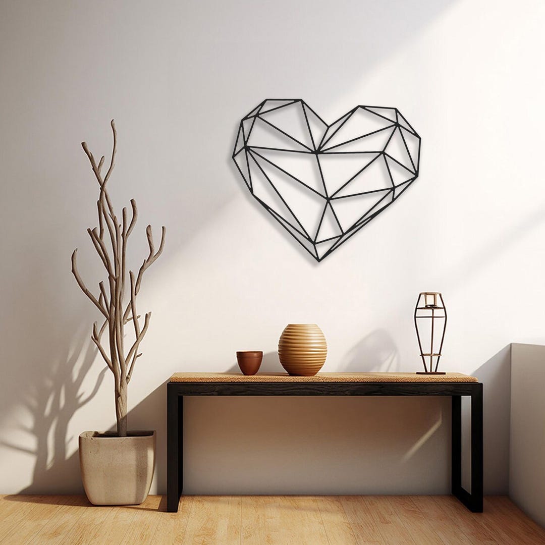 Geometric Heart Metal Wall Art, Minimalist Metal Wall Decor, Abstract ...