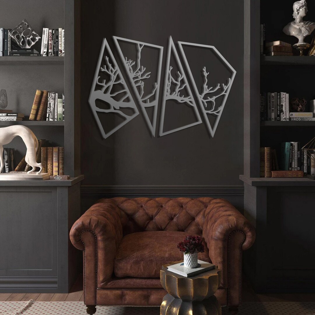 Geometric Tree Branch Metal Wall Art Set , Nature Home Wall Decor ...