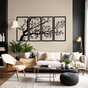 Extra Large Metal Tree Wall Art, Four Panel Decor - Etsy