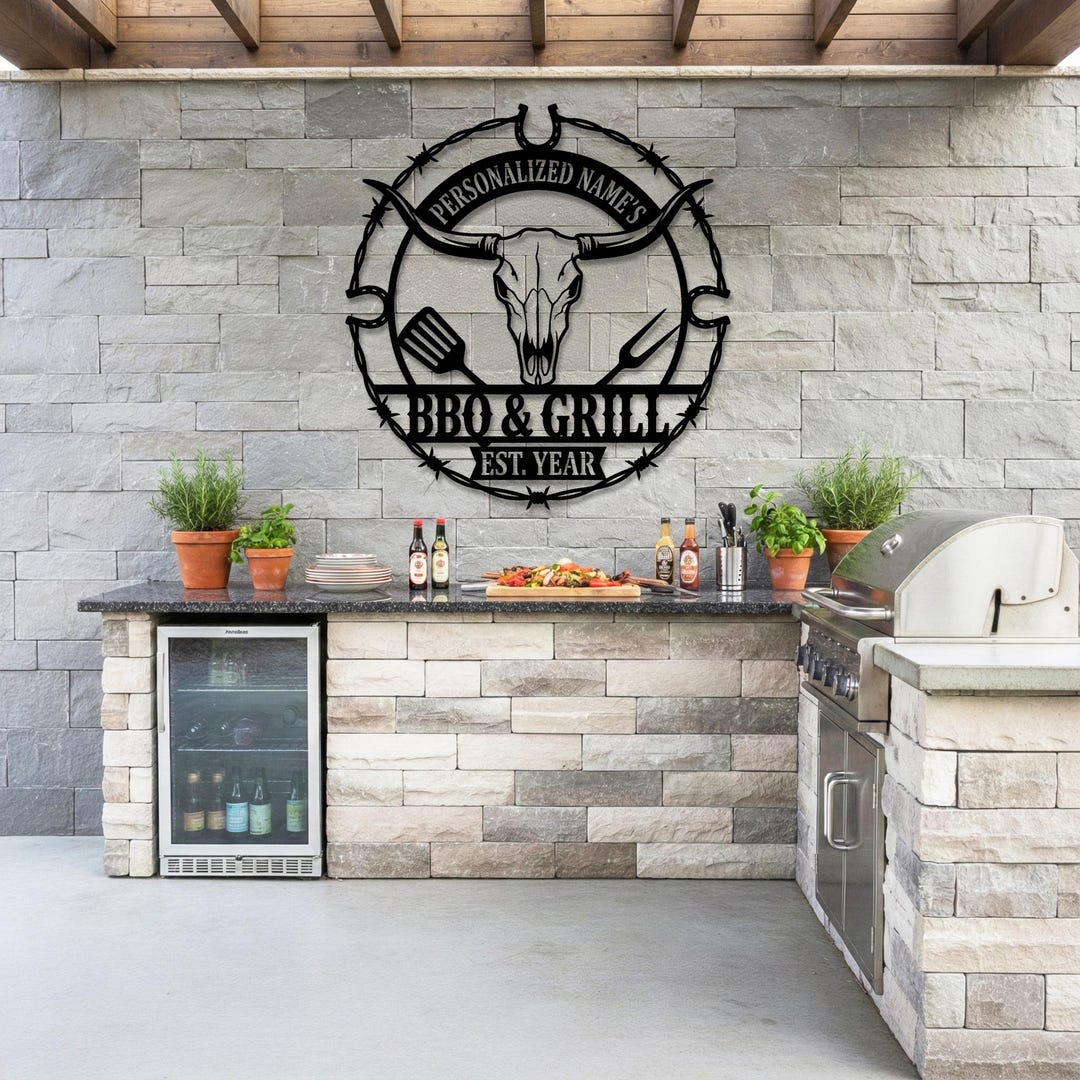 Personalized BBQ Metal Wall Art, Grill Master Name Sign - Etsy
