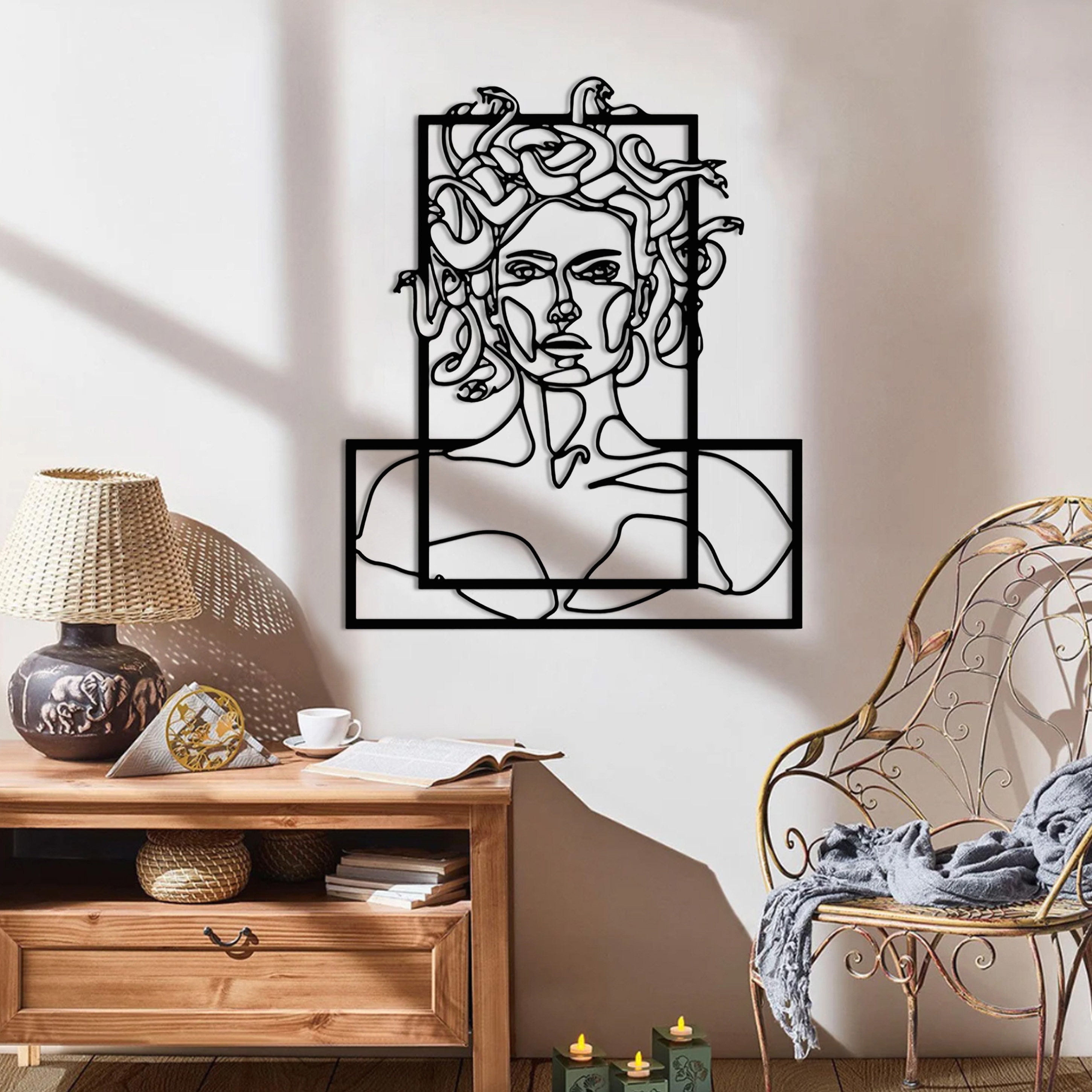 Medusa Metal Wall Art, Gorgon Face Wall Hanging, Myth Inspired Serpent ...