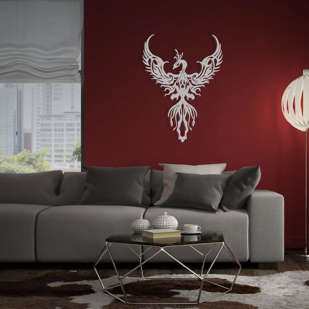 Phoenix Metal Wall Art , Minimalist Unique Home Decor , Mythical Decor ...