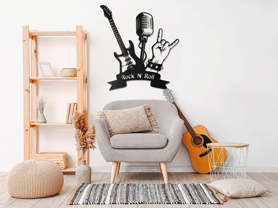 Rock N Roll Metal Wall Art , Rock Music Metal Wall Decor , Guitar Wall ...