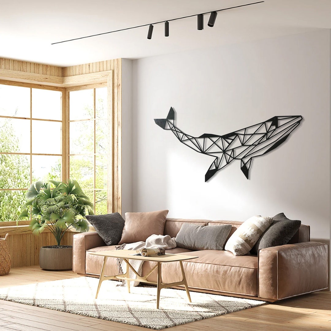 Geometric Blue Whale Metal Wall Decor , Ocean Themed Wall Art , Sea ...