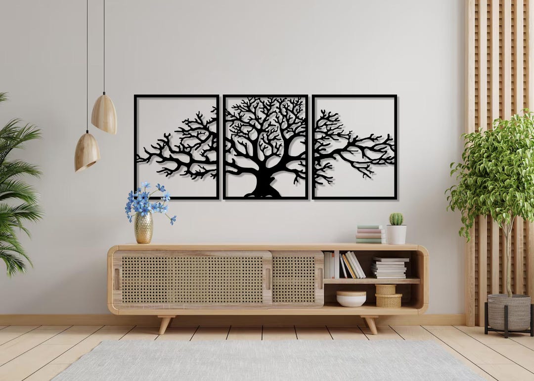 Large Metal Tree of Life Wall Art, 3 Panel Tree Decor - Etsy