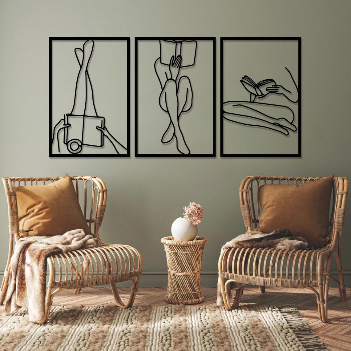 Metal Bookish One Line Art, Set of 3, Modern Library Decor - Etsy