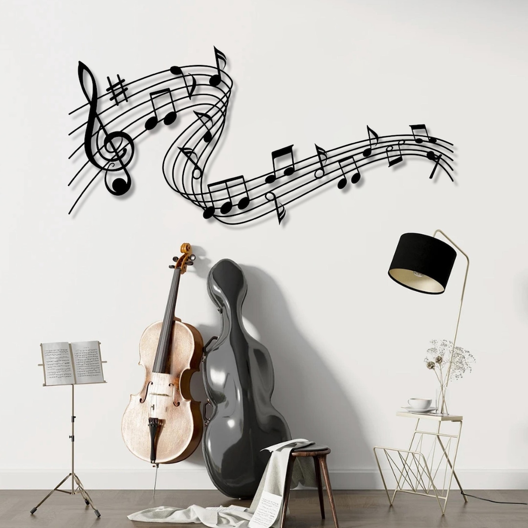 Metal Music Notes Wall Art, Flowing Melody Line Hanging, Modern Bedroom ...