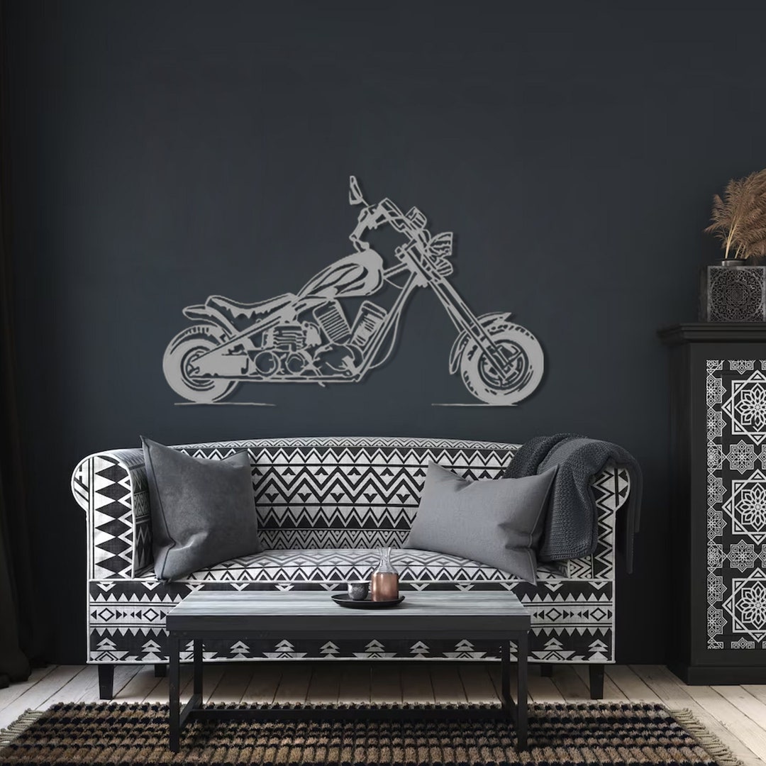 Motorcycle Metal Wall Art , Chopper Motorcycle Wall Decor , Garage Wall ...