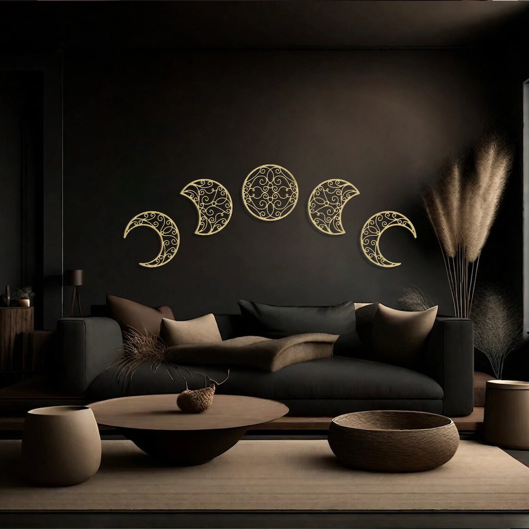 Moon Phases Metal Wall Art Set of 5 , Lunar Wall Decor , Celestial Home ...