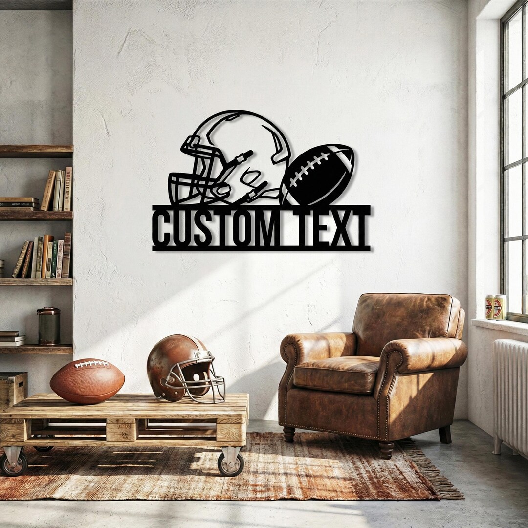 Custom Football Wall Sign With Name, Metal Sports Helmet Decor for Boys ...