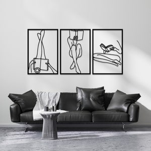 Bookish Metal One Line Art Set of 3 , Woman Reading Book Decor , Home ...