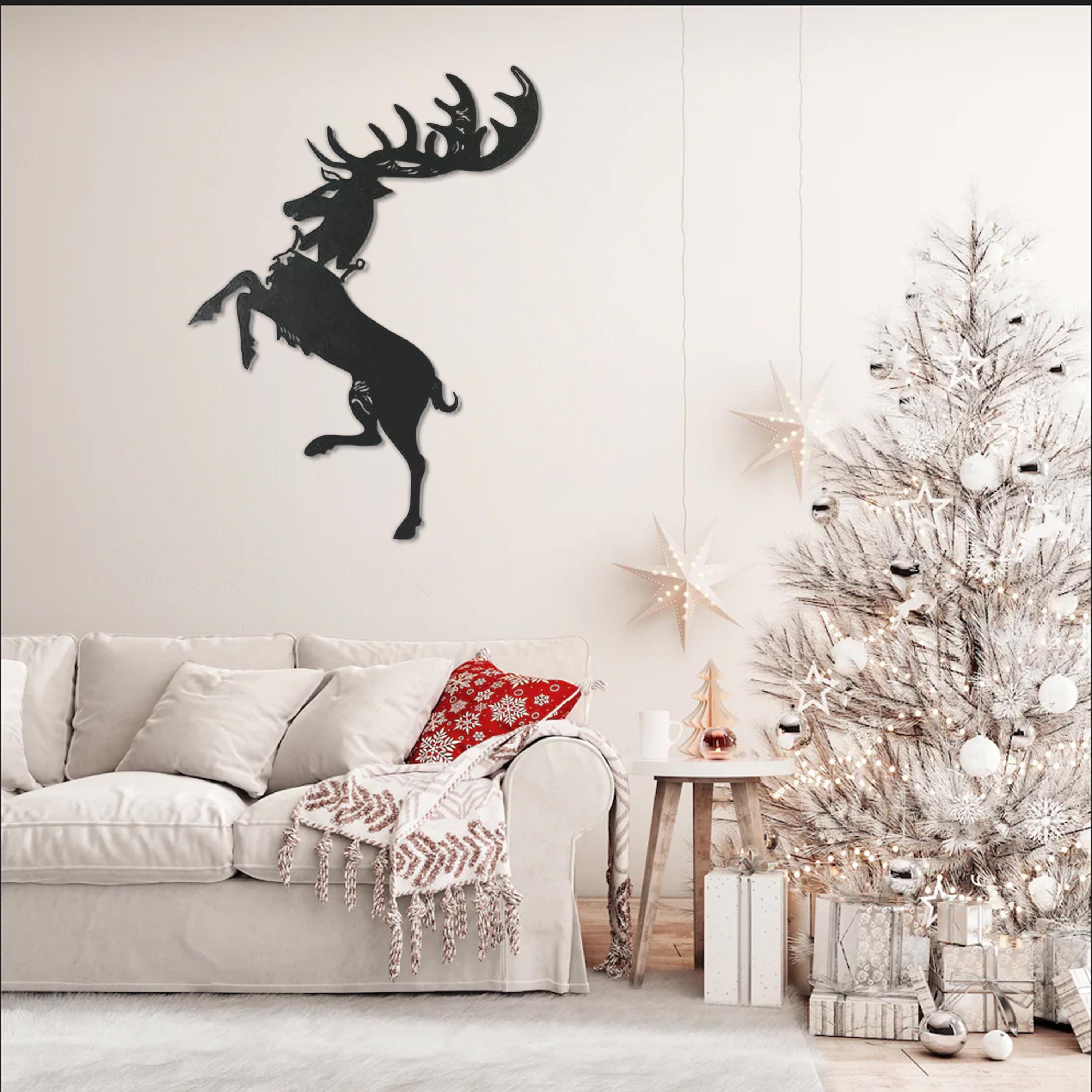Large Reindeer Metal Wall Art, Rearing Deer Christmas Wall Decor ...