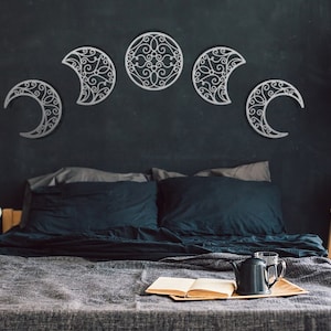 Moon Phases Metal Wall Art Set of 5 , Lunar Wall Decor , Celestial Home ...