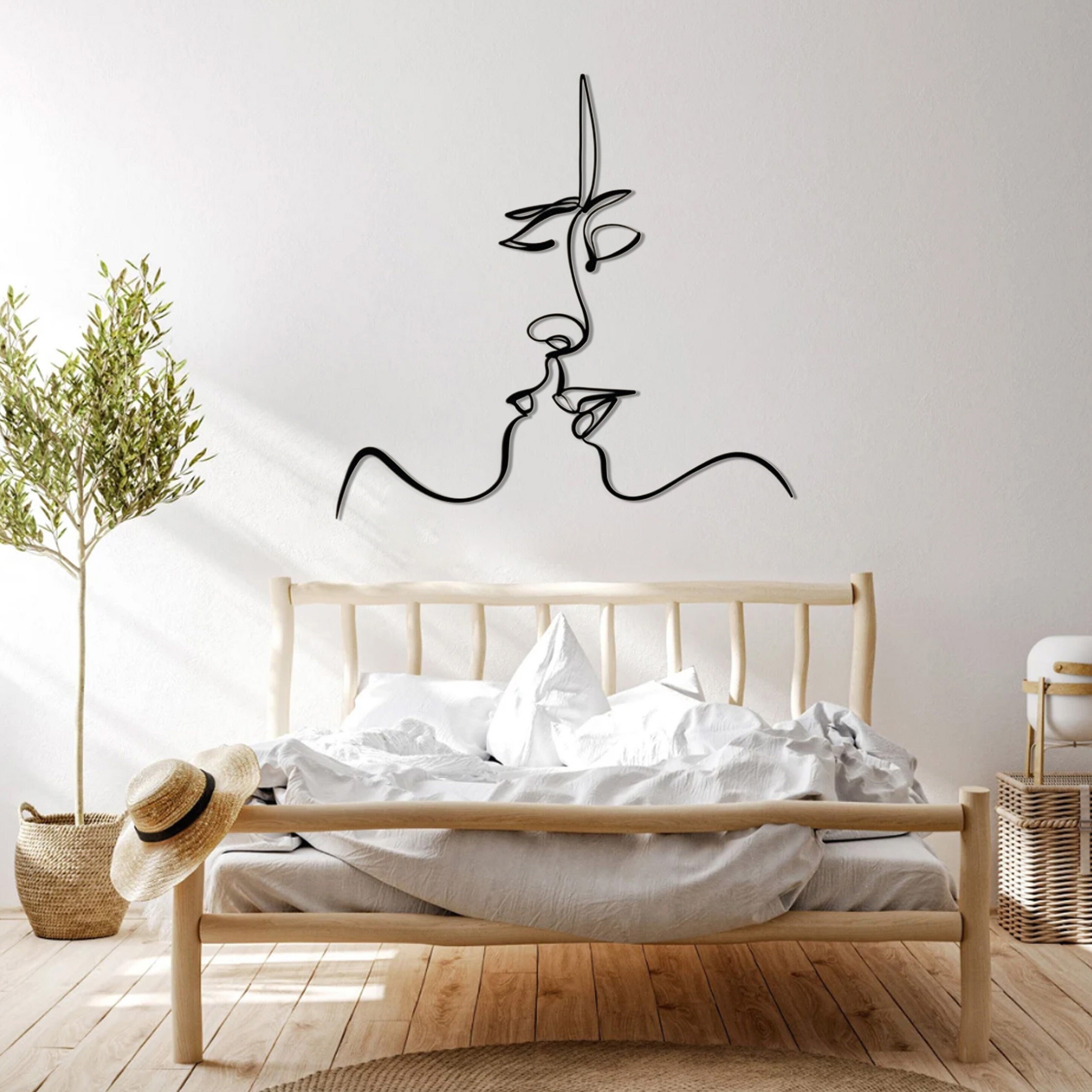 Modern Abstract Couple Faces Metal Wall Art , One Line Metal Decor , 2 ...