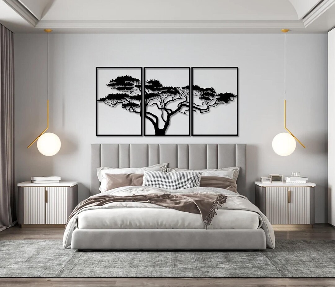 3 Panel Tree Metal Wall Art, Modern Rustic Home Decor - Etsy