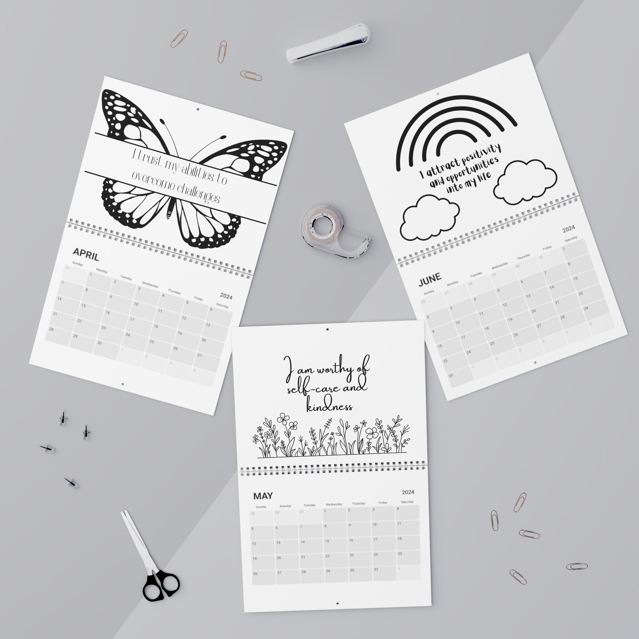 Positive Affirmation Monthly Calendar 2024, Motivational and ...