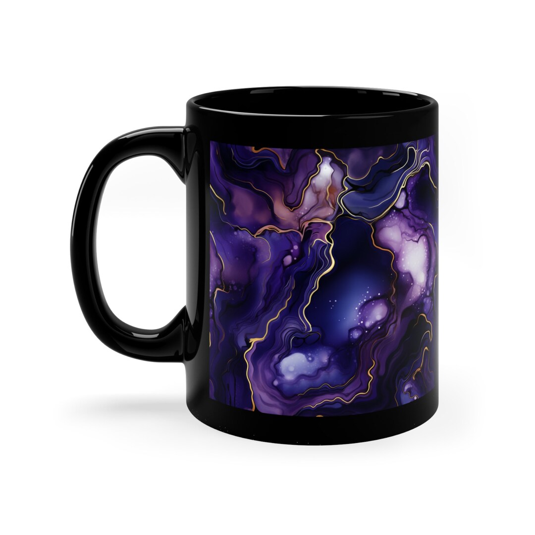 11 Oz PURPLE GOLD AGATE Black Ceramic Mug Morning Mindset Positive ...