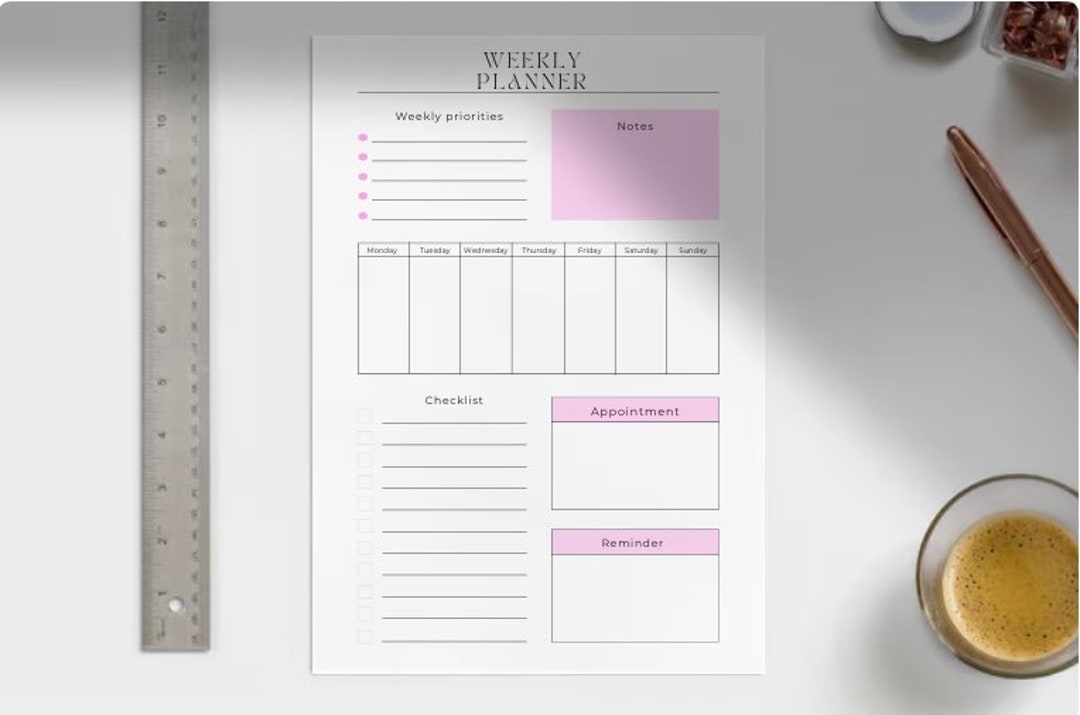 Pink Weekly Planner, Printable Weekly Planner, Digital Weekly Planner ...