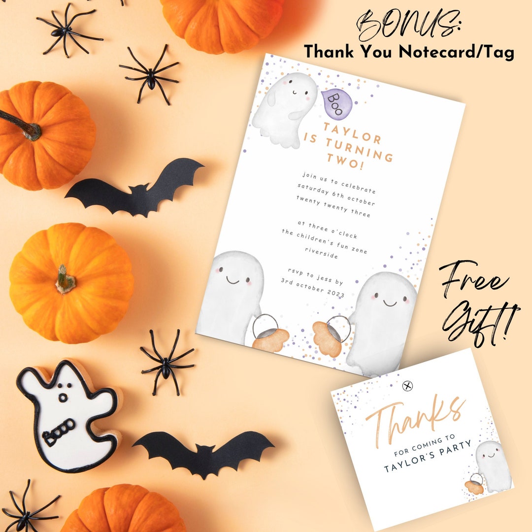 Free Thank You Card Watercolor Ghosts Editable Invitation - Etsy