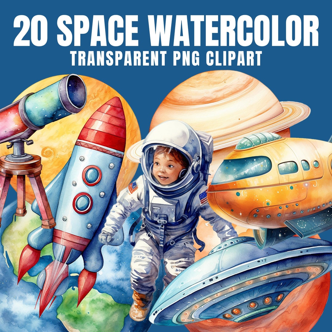 Outer Space Watercolor Clipart, Cute Astronaut, Planets Clip Art ...