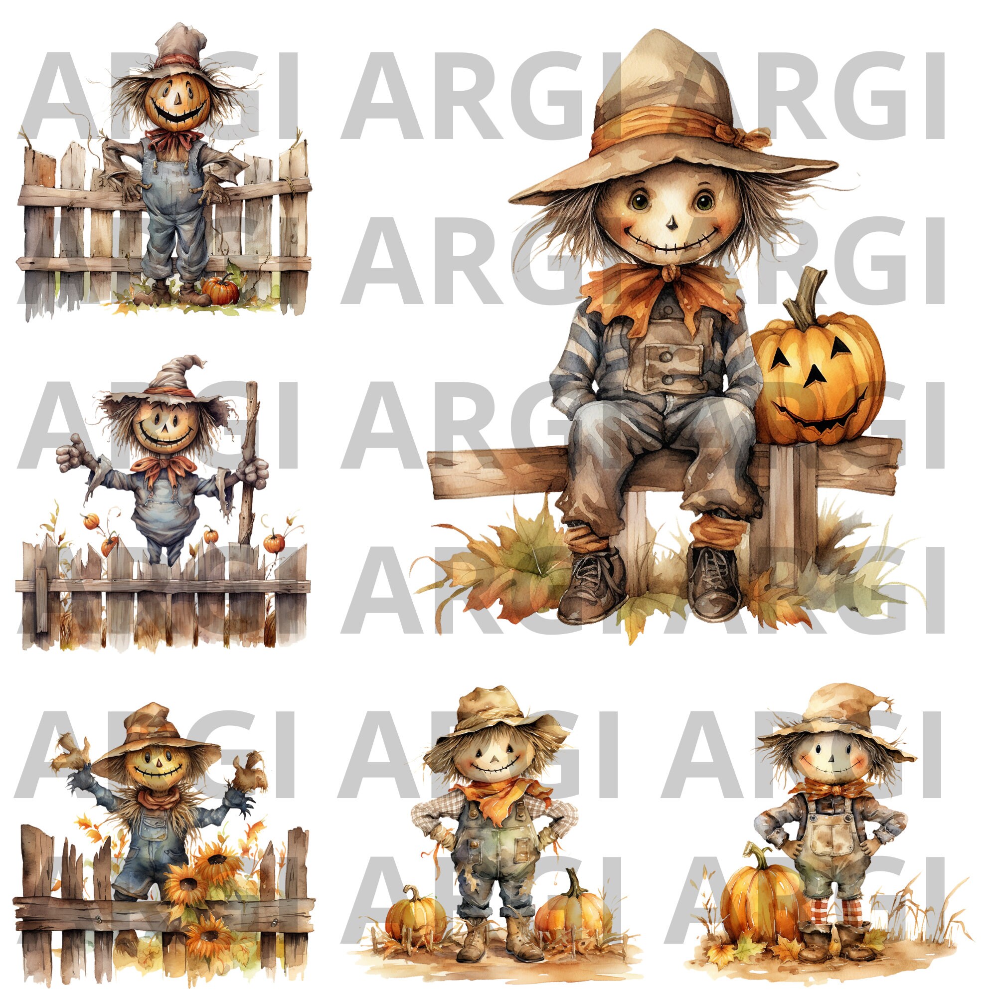 Cute Scarecrow Halloween Watercolor Clipart, Scarecrow PNG, Transparent ...